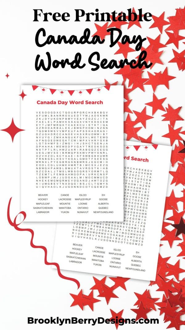 Canada Day Word Search Printable - Brooklyn Berry Designs